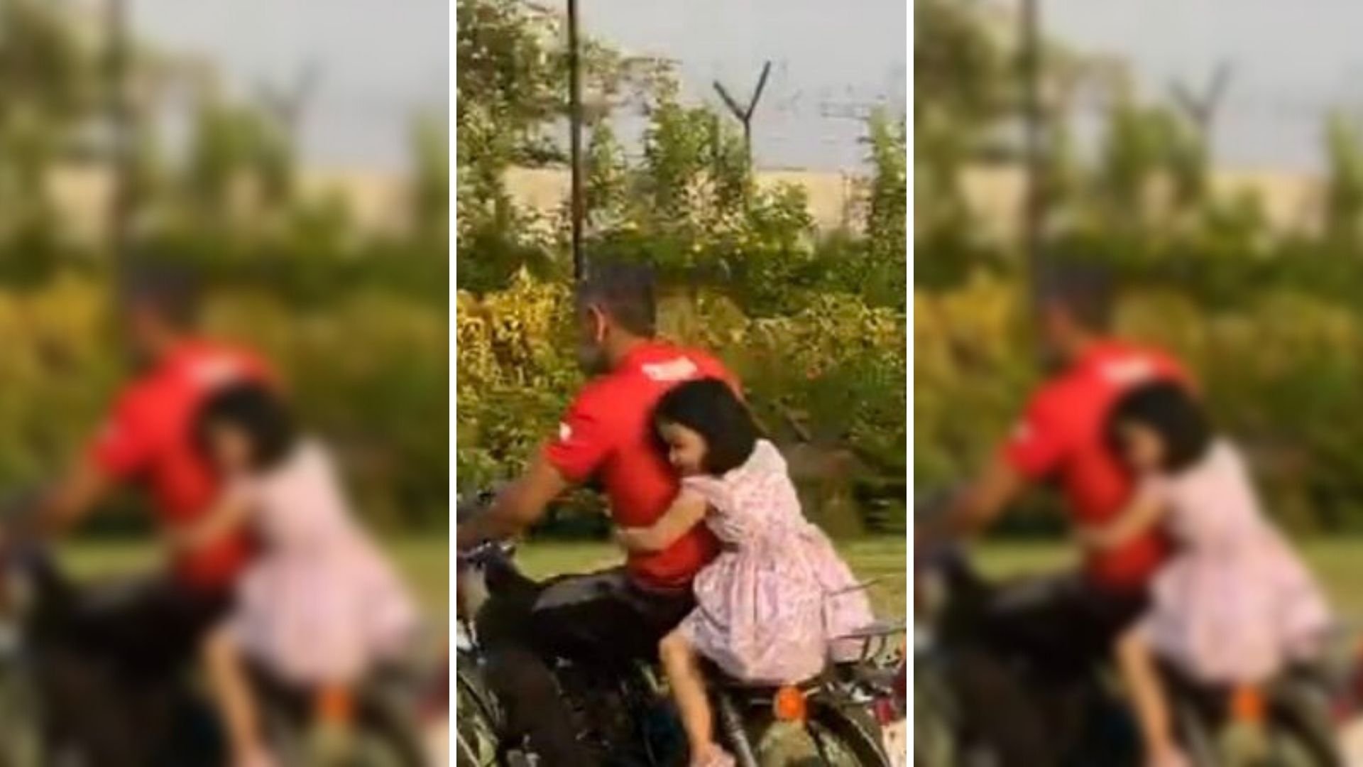 Sakshi Captures Dhoni Taking Ziva On a Bike Ride at Home